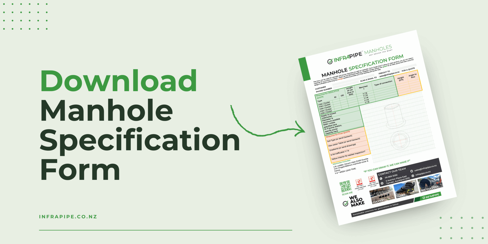 Infrapipe: New Manhole Specification Form - Infrapipe
